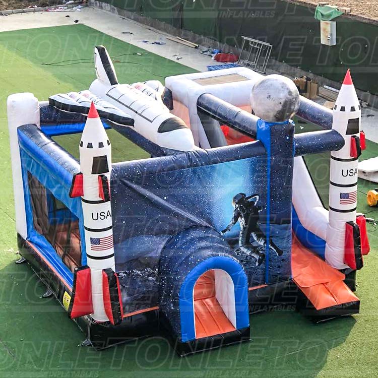 Customized outer space rocket theme moonwalk inflatable castle with dry ...
