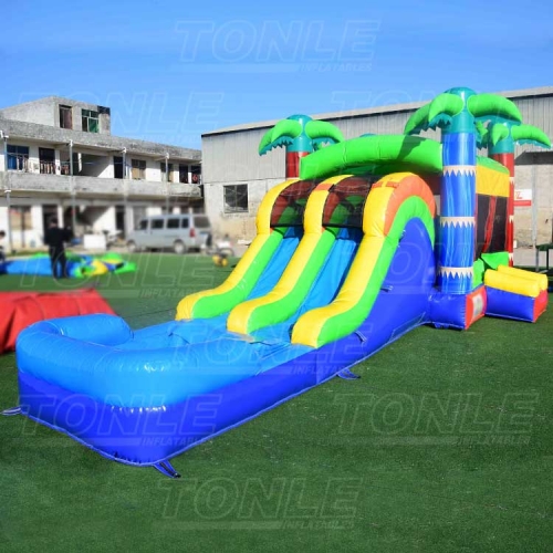 double lane slide palm tree theme inflatable bounce house water slide ...